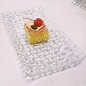 11" Elegant Crystal Glass Rectangular Flat Long Serving Tray and Platter , Clear White Serving Plate used for Food Sushi Snack Fruit Cake Dessert