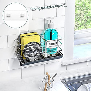 GUOJOZO Stainless Steel Sponge Holder for Sink Kitchen Sink Organizer,Sink Tray Drainer Rack for Countertop Or Wall-Stick with Dish Drainer Keep Dry (Black)