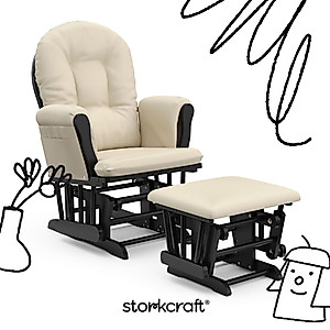 Storkcraft Premium Hoop Glider and Ottoman (Cherry Base, Beige Cushion) – Padded Cushions with Storage Pocket, Smooth Rocking Motion, Easy to Assemble, Solid Hardwood Base
