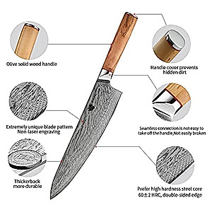 Kitchen Chef Knife Set 7 Pieces, Made of Japnese AUS10 Damascus Steel, Premium Kitchen Knife Set with Olive Wood Handle
