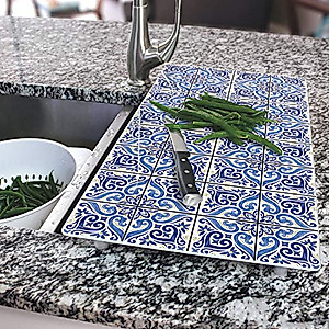 CounterArt Shades of Blue 5mm Heat Tolerant Tempered Glass Cutting Board/Instant Counter 20.5" x 11.75" Instantly Adds Additional Counter Space & Food Preparation Area