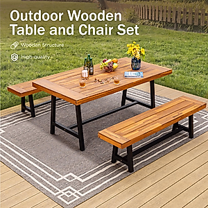 PHI VILLA Outdoor Acacia Wood Bench, 2 Pieces 63" Patio Picnic Bench Farmhouse Dining Bench for 6 People Backless Oil Finished Teak Bench Supports 550lbs, Classic Brown and Black