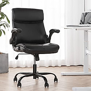 Office Chair, Executive Home Office Computer Desk Chair, Ergonomic Leather Chair for Lumbar Support and Comfort, Adjustable Height and Tilt, Swivel Rolling Task Chair for Work, Study, Game (Black)