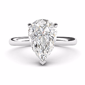 10k White Gold 8x12mm Simulated Pear-shaped Diamond Engagement Ring Domed Band Promise Bridal Ring (4.5)