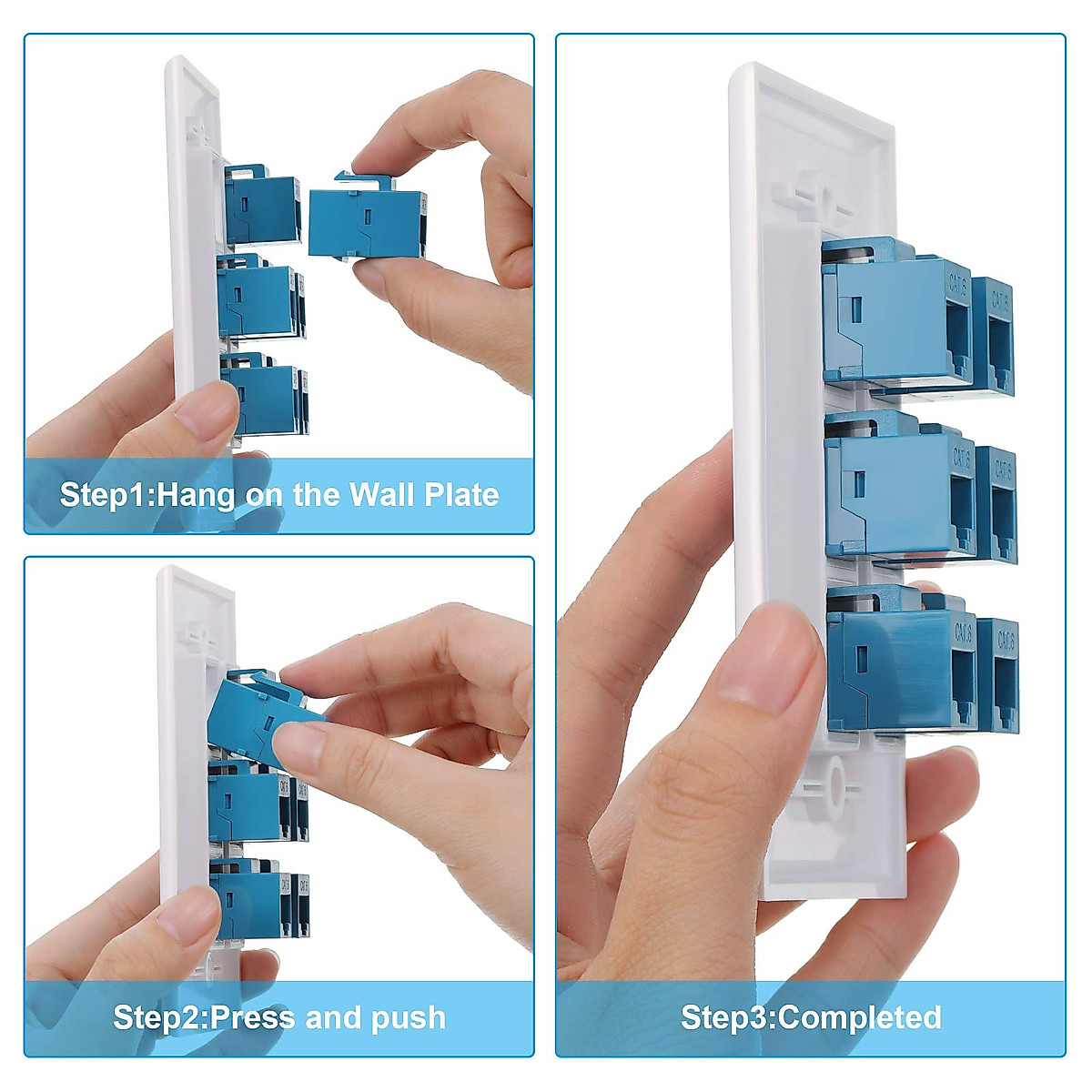 Weewooday 2 Pcs RJ45 Wall Plate 6 Port Ethernet Wall Plate Cover Cat6 Female to Female Jack Inline Coupler Ethernet Cable Faceplates for Cat5 Cat5e Cat6