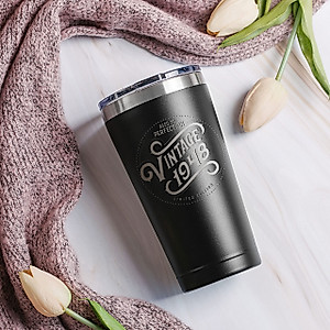 75th Birthday Gifts for Men - 1948 Vintage 16 oz Stainless Steel Black Coffee Tumbler