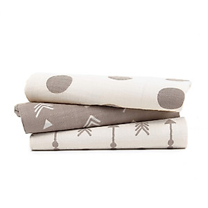 Tadpoles 100% Cotton 3 Pack Swaddle Muslin Receiving Blanket for Boys and Girls with Printed Small Arrows Natural and Cream, 45 x 45 inch
