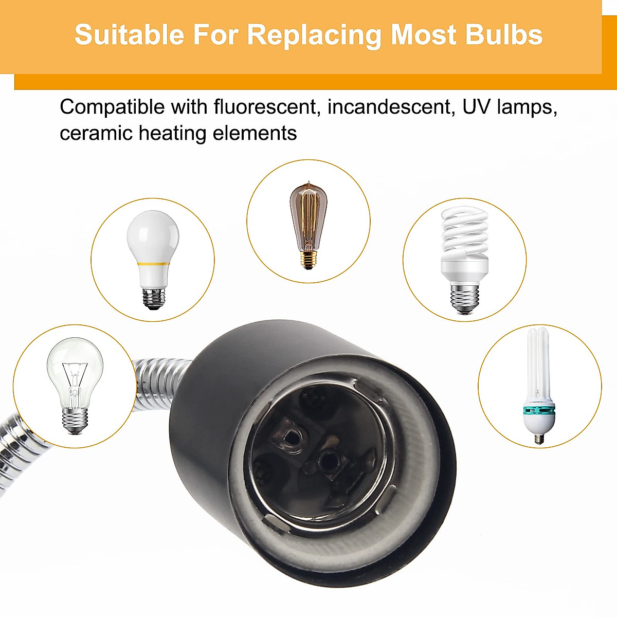 Catcan 50W Reptile Heat Lamps, UVA UVB Reptile Light with 2 Heat Bulbs, 360°Rotatable Clips Adjustable Switch Heat Lamp for Turtle Lizard Snake Aquarium Amphibian Yellow Light