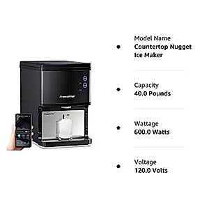 Nugget Ice Maker, Freezimer Ice Maker Countertop Machine with WiFi Connectivity, Sonic Ice Maker Machine 40lbs per Day, Portable Self-Cleaning Sonic Ice Maker for Smart Home/Kitchen/Office