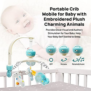 Duomilee Baby Mobile for Crib, Portable Mobile Crib for Baby with Relaxing Music, Rotatable and Length-Adjustable, Nursery Mobiles for Bassinet with Animals Toys for Newborn Aged 0-5 Months(Blue)