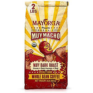 Mayorga Intense Dark Roast Coffee, 2 lb bag - Muy Macho Blend, the World's Strongest Organic Coffee - 100% Arabica Whole Coffee Beans - Bold Flavor - Specialty Grade, Non-GMO, Direct Trade
