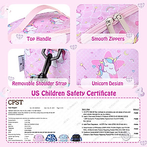 Lunch Bag for Kids, Insulated Lunch Box Cute Thermal Lunch Tote Bag with Dual Compartment and Removable Shoulder Strap, VONXURY (Pink Unicorn 2)