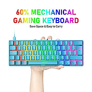 SELORSS Mini 60% Wired Mechanical Gaming Keyboard,22 RGB Chroma Backlit, Compact 62 Full Anti-ghosting Keys, USB C Cable,Replaceable Keycaps,Linear Switch for Gamer/Typist/Xbox/PC/Win/Mac(Blue)