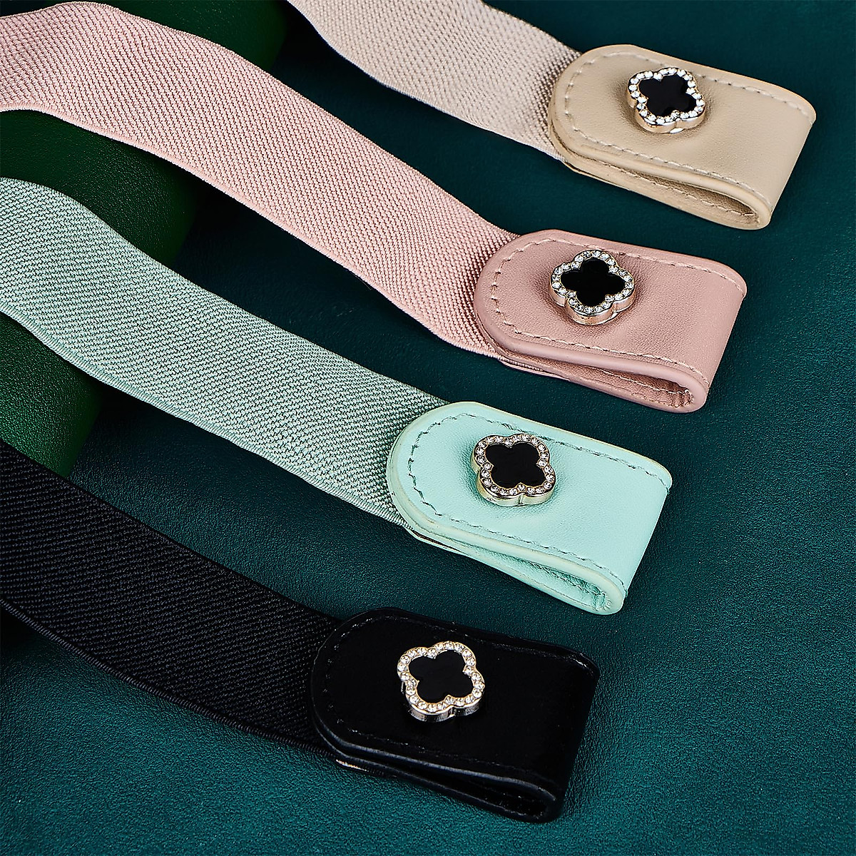 Kawuwa 4 Pieces Buckle Free Stretch Belt Comfortable Invisible Elastic Belt Adjustable Belt (Mac A Series)