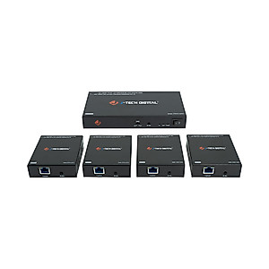 J-Tech Digital HDMI Extender Splitter 1x4 Over Single Cat5e/6 Ethernet Cable Up To 164ft. Supports PoC HDMI Loopout IR Control EDID Switch