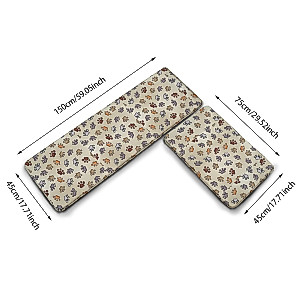 2 Pcs Soft Kitchen Rug Set Washable Doormat Carpet Retro Dog Paw Print Non-Slip Kitchen Mats and Rugs Area Runner Rugs 17.7"x59"+17.7"x29.5"