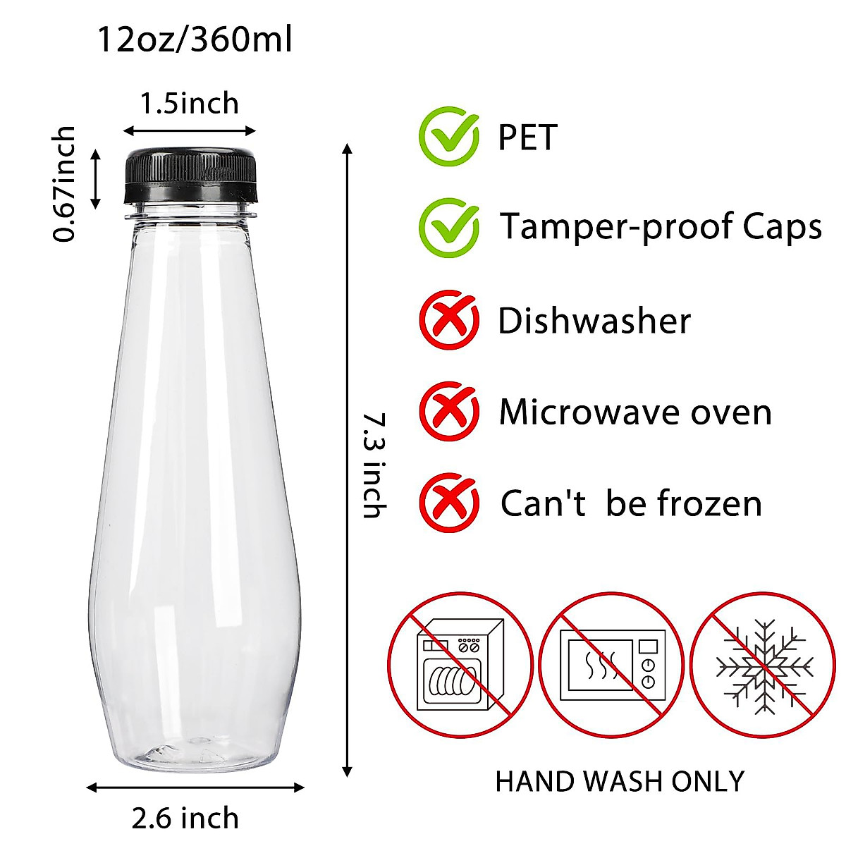 Moretoes 20pcs 12oz Plastic Bottles with Caps Empty Juice Containers with Lids, Clear Bulk Beverage Containers for Drinking Milk Smoothies and Other Beverages