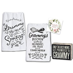 18th Street Gifts Grammy Gift Set, 3 Item Kitchen Decor Set with 2 Dish Towels and Promoted to Grammy Sign