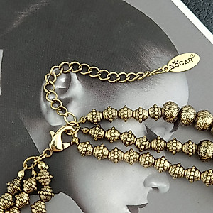 Bocar 3 Layer Chunky Statement Beaded Necklace Set with Earrings Fashion Multi Layer Women Collar Necklace (NK-10625-Olive)