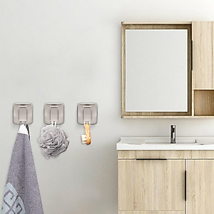 NearMoon Bath Towel Hooks -SUS304 Stainless Steel Square Clothes Robe Hooks Hanger, Heavy Duty Coat Hooks for Bathroom Livingroom Hotel Kitchen Garage, Wall Mounted - 3 Pack (Brushed Nickel)