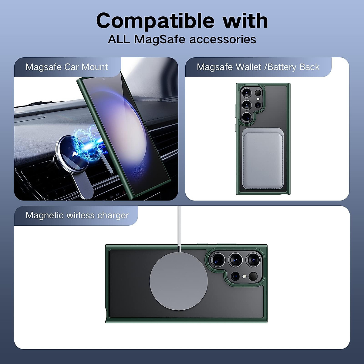 ANNGELAS for Samsung Galaxy S23 Ultra Mag-safe Case,Slim Shockproof Protective Cover with Magnetic,Frosted Hard Back Soft Silicone TPU Bumper Phone Case Compatible Galaxy S23 Ultra 6.8inch,Matte Green