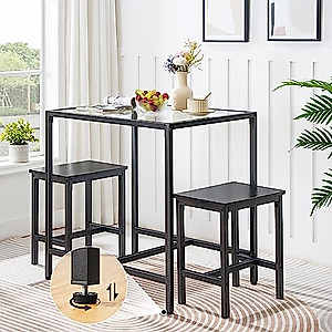 HOOBRO Dining Table Set, Glass Bar Table and Chair Set, Kitchen Table and Chairs with 2 Bar Stools, 3-Piece Bar Height Table and Chairs for Living Room, Dining Room, Party, Black BK80CZ01
