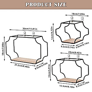 FGENKI Set of 3 Floating Wall Shelves Metal, Wall Decor Modern Metal Frame Mount Floating Display Shelves for Bedroom Living Room Wall Storage & Display (Black,0)