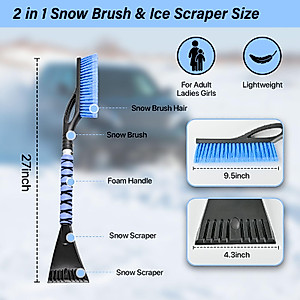 YLCVBUD 27" Snow Brush and Ice Scrapers Detachable Pivoting, Soft Bristle Head,Foam Grip, for Car,Trucks,or SUV Window & Windshield Tool (2pcs)