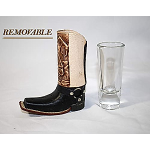 El Mexicanito Mexican Boot Shot Glass / Leather Mini Boot Tequila Shot / Artisan Bota Tribalera para Tequila / cowboy boot Glasses / 1 Tequila Shot (Assorted Colors) (Cowboy)
