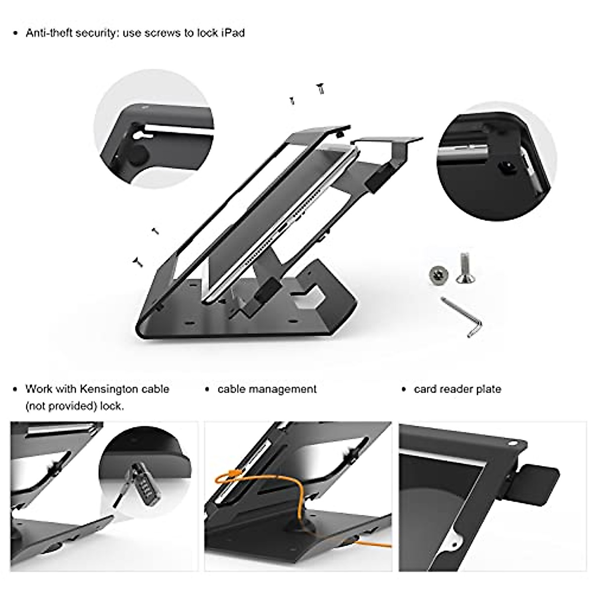 Beelta Tablet Kiosk POS Stand Compatible 10.2” iPad 7 8 9 Generation with 360 Swivel Base