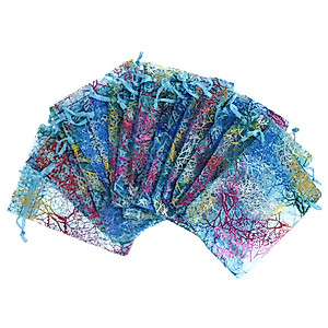 SumDirect 100Pcs 5x7 Inch Blue Coralline Drawstring Organza Bags, Jewelry Favor Pouches for Gift Wedding Party Festival