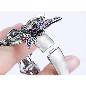 Alilang Womens Silvery Tone Shine Colorful Crystal Rhinestone Flying Dragonfly Firefly Insect Cuff Bangle Bracelet