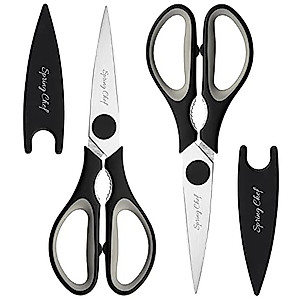 Kitchen Scissors Heavy Duty with Blade Cover, Stainless Steel Kitchen Shears for Herbs, Chicken, Meat & Vegetables, Dishwasher Safe Food Scissors, Black