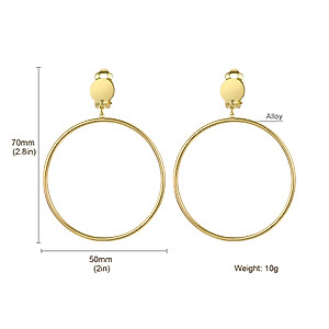 BIRSTONE Women Clip on 2 Inch Large Big Hoop Minimalist Earrings (gold)