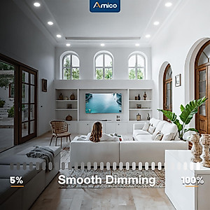 Amico 20 Pack 4 Inch 5CCT Ultra-Thin LED Recessed Ceiling Light with Junction Box, 2700K/3000K/3500K/4000K/5000K Selectable, 11W Eqv 70W, Dimmable Can Light, 800LM High Brightness Downlight - ETL