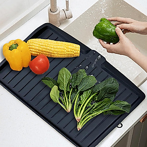 SWEETBIUTI Dish Drain Board Tilt PP Dish Drainer Quick Dry Dish Drain Board with Drain Port Dish Drying Rack Multipurpose for Kitchen Counter, Black 15.75x10.43x1.18in.