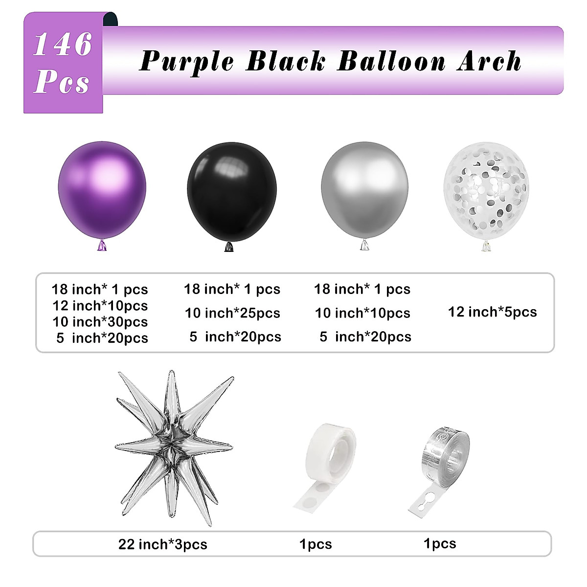 Aooxpok Metallic Purple Balloon Garland Arch Kit,146Pcs Metallic Purple Balloon Sliver Confetti Balloon for Graduation Baby Shower Birthday Wedding Gender Reveal Party Decorations
