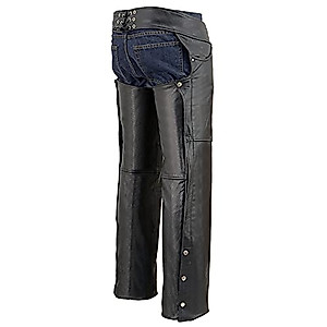 Milwaukee Leather Chaps for Men's Black Premium Leather- Classic Jean Style Pockets Motorcycle Riders Chap- LKM5781 - X-Large