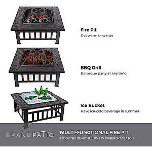 Grand patio Outdoor 5 Pieces Furniture Set,4 Motion Patio Chairs and 32" Wood Burning Fire Pit,Gray