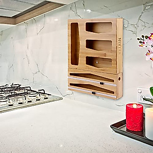 Ziplock Bag Organizer and Foil Wrap Dispenser - 6-in-1 Kitchen Drawer Organizer with Sticker Labels – Foil and Baggie Organizer for 12in Rolls, Gallon, Quart, Snack and Sandwich Bags