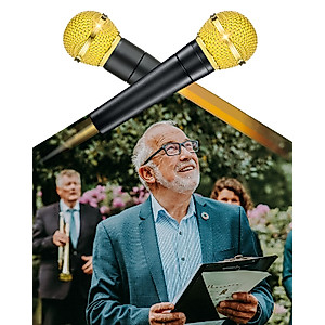 RhymKawa Bling Gold Microphone Cover Compatible with Shure SM58, SM48 Wired and Wireless Mic Cartridge Ball Mesh Grill Repalcement, 2 Pack