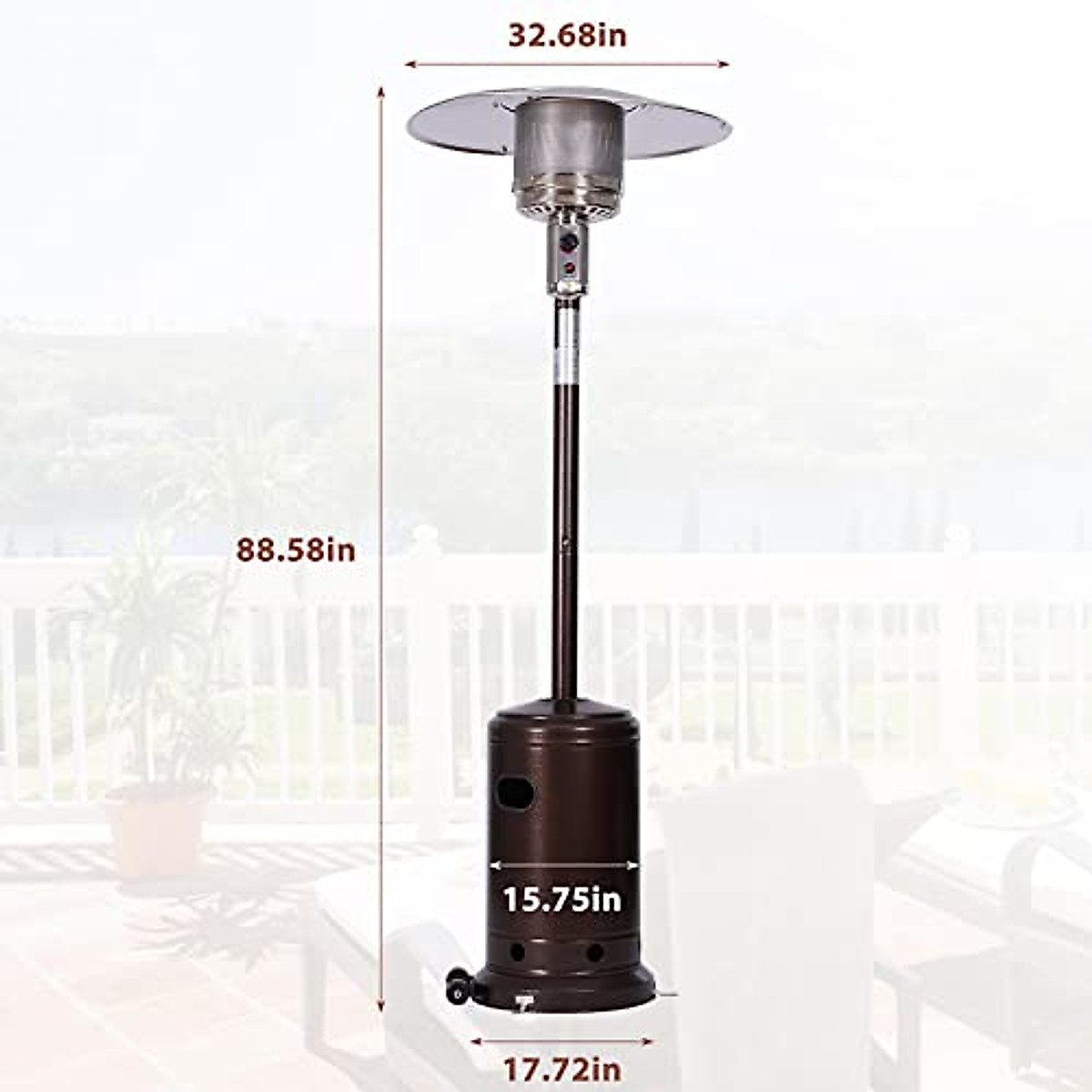 Outdoor Propane Patio Heater, Patio Heater for Outdoor Use 88inch Propane Heater with Portable Wheels Standing Patio Floor Air Heater, for Commercial, Residential, Garden, Porch, Party, Deck