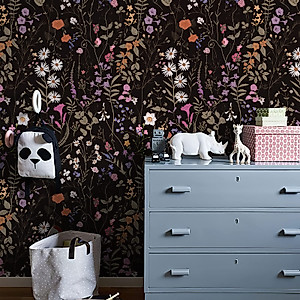JiffDiff Floral Wallpaper Peel and Stick, Self Adhesive Wallpaper for Home Bedroom Cabinets and Kitchen Countertop Peel and Stick Thicken Contact Paper (17.3"x118", Dark Floral)
