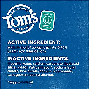 Tom's of Maine Whole Care Natural Toothpaste with Fluoride, Peppermint, 4 oz.