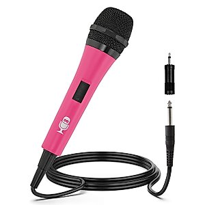 Singing Machine Wired Microphone for Karaoke, (Pink) - Unidirectional Dynamic Vocal Microphone - Plug-In Microphone for Karaoke Machine, AMP, & Speaker - Mic for Singing, Public Speaking, & Parties