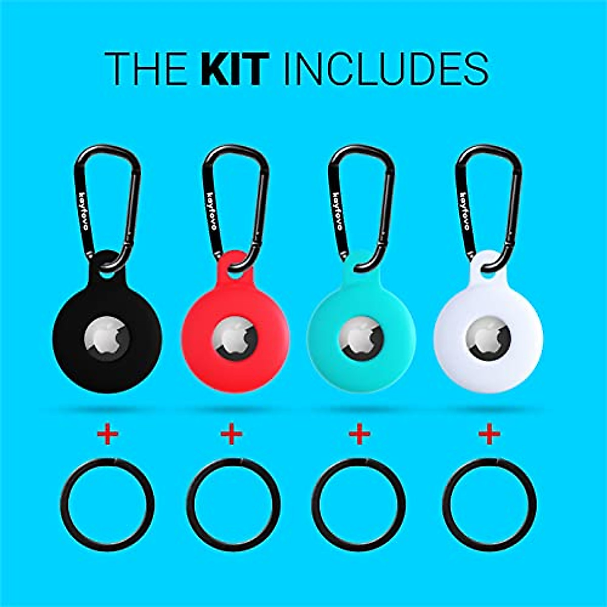 Airtag Holder, Airtag Case, Air tag Holder, Airtag Accessories, Airtag Key Ring, Airtag Keychain, Silicone Airtag Case, 4 Pack – White, Turquoise, Red, Black