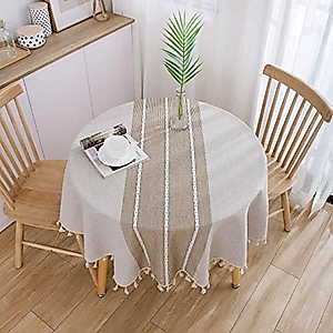 Vonabem Table Cloth Tassel Cotton Linen Table Cover for Kitchen Dinning Wrinkle Free Table Cloths (Coffee, 60in Round)