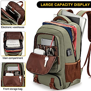 Tzowla Canvas Laptop Backpack, Bag for Men Women,Travel Work Rucksack Fits 17.3 Inch Laptop, Bookbag with USB Charging Port