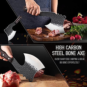 Handmade Meat Bone Cleaver Knife, Hand Forged Butcher Knife Axe, Heavy Duty Full Tang Bone Chopper Axe For Kitchen Outdoor BBQ, High C