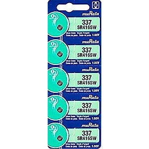 Murata 337 Battery SR416SW 1.55V Silver Oxide Watch Button Cell (5 Batteries)